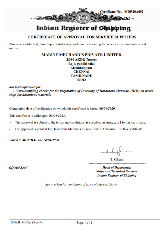 ISO Certification - IHM Class Approvals - GMDSS Certification ...